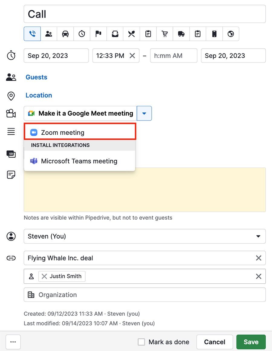 Pipedrive integration: Zoom meetings - Knowledge Base | Pipedrive